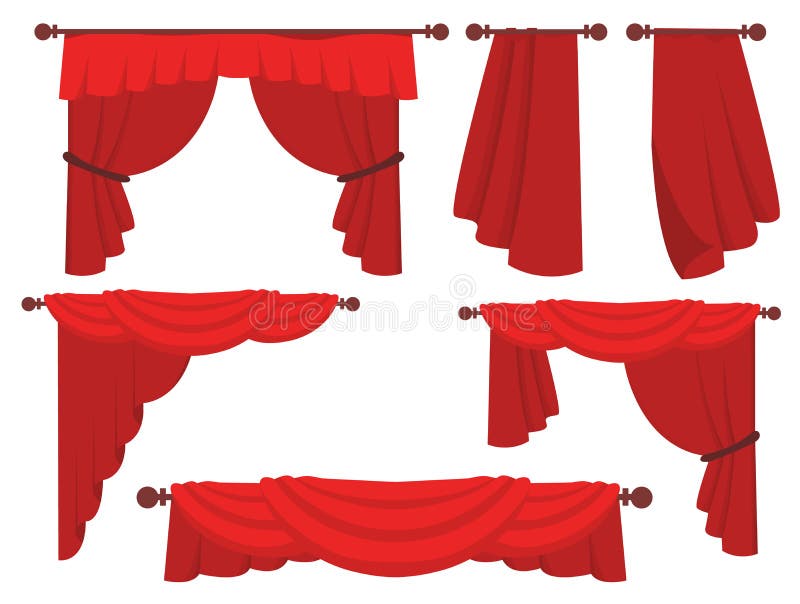Curtains flat set stock vector. Illustration of scarlet - 221389416
