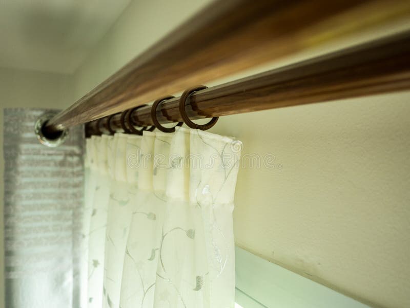 The Curtains with Ring-top Rail Stock Image - Image of drape, ring ...