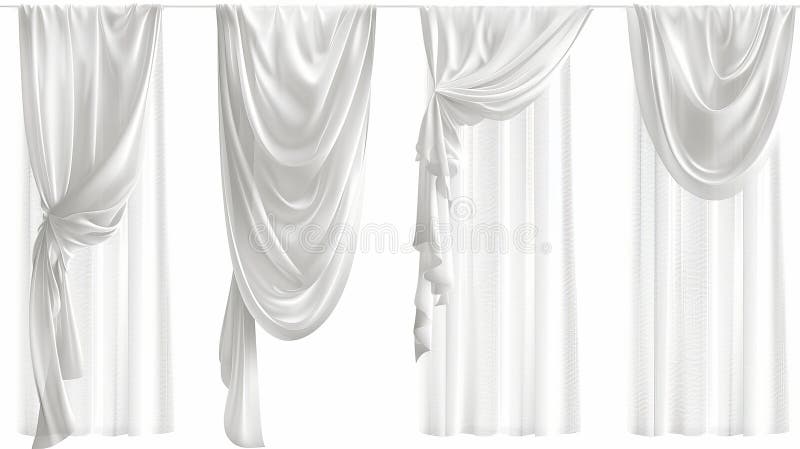 Curtains Set with Realistic Flowing Cloth Effects. Interior Decorative ...