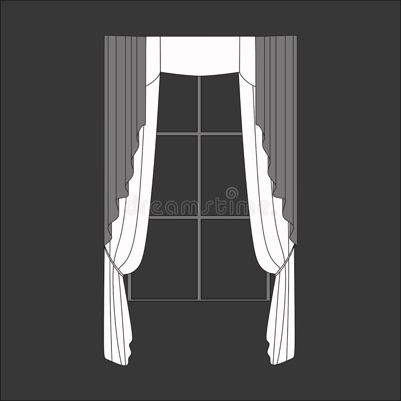 Curtains. Sketch Design Curtains Windows. Stock Vector - Illustration ...