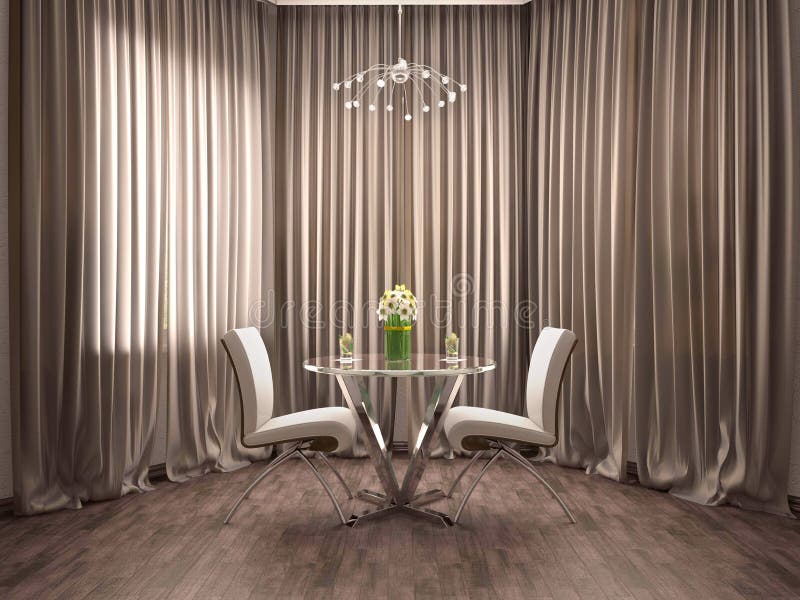 Curtains and a table stock illustration. Illustration of architecture ...