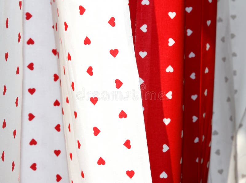 Curtains and Tablecloths with Red Heart Shape Stock Photo - Image of ...