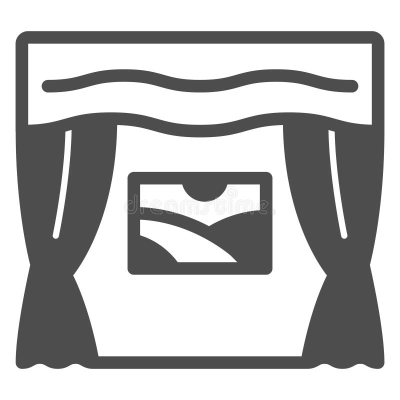 Curtains with Wall Picture Solid Icon, Exhibition Concept. Vector ...