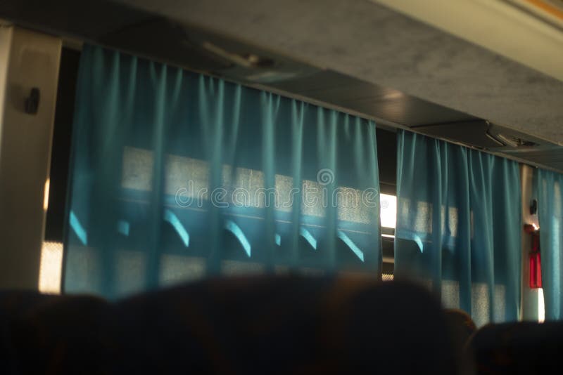 Curtains on Window in Bus. Details of Interior of Bus Stock Photo ...