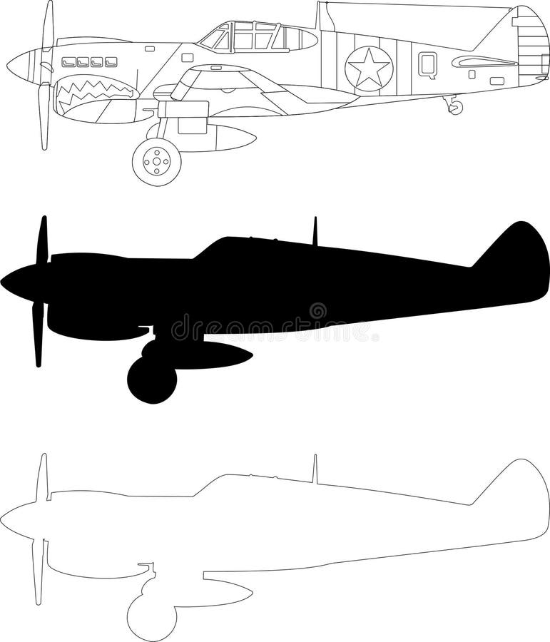 Curtiss P-40 Warhawk. Vector Drawing of World War 2 Fighter. Stock ...