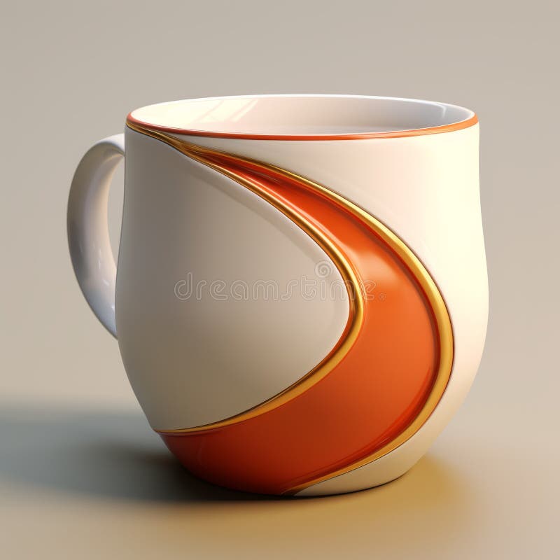 Curvaceous Simplicity: Orange and White 3d Coffee Mug Model Stock ...