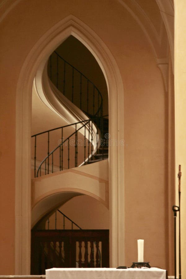 Curve Arch Inside Interior with Twisted Staircase Stock Image - Image ...