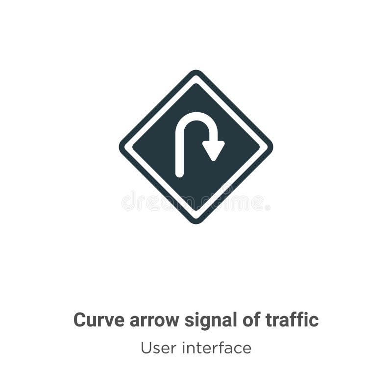 Curve Arrow Signal of Traffic Vector Icon on White Background. Flat ...