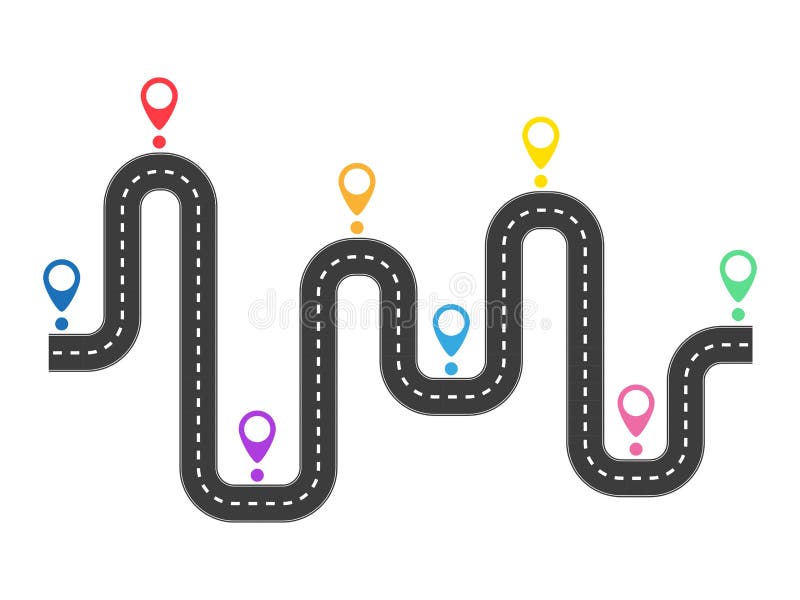 Curve Asphalt Road Path with Pin Pointers Stock Illustration ...