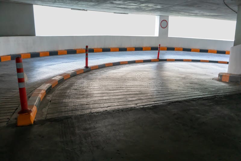 Curve Lane Direction with Caution Sign at the Ramp Stock Photo - Image ...