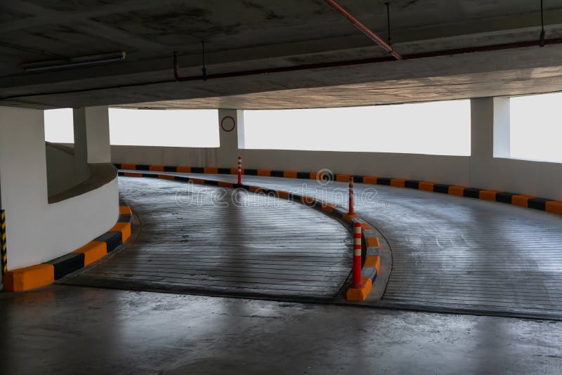 Curve Lane Direction with Caution Sign at the Ramp Stock Image - Image ...