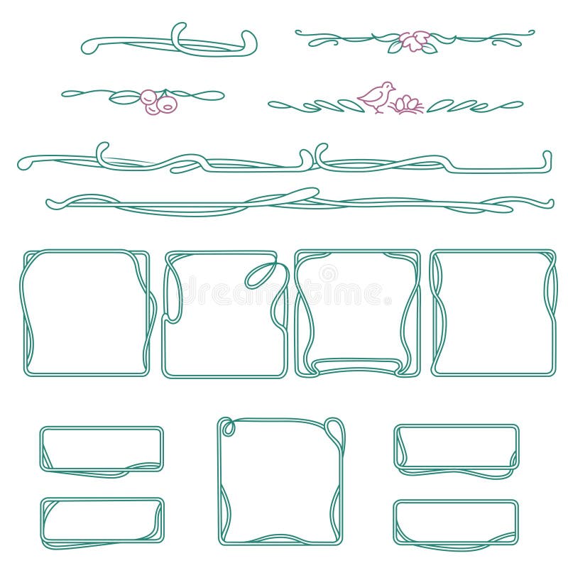 Curve Line Frames and Dividing Lines in Art-deco Style Stock Vector ...