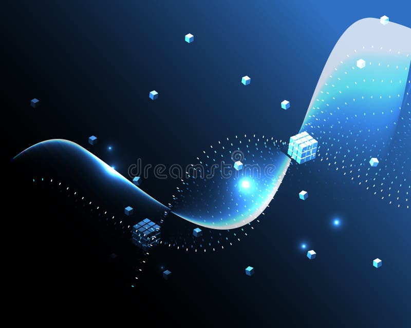 Curve Neon Light with Blue Data Technology Background Stock ...