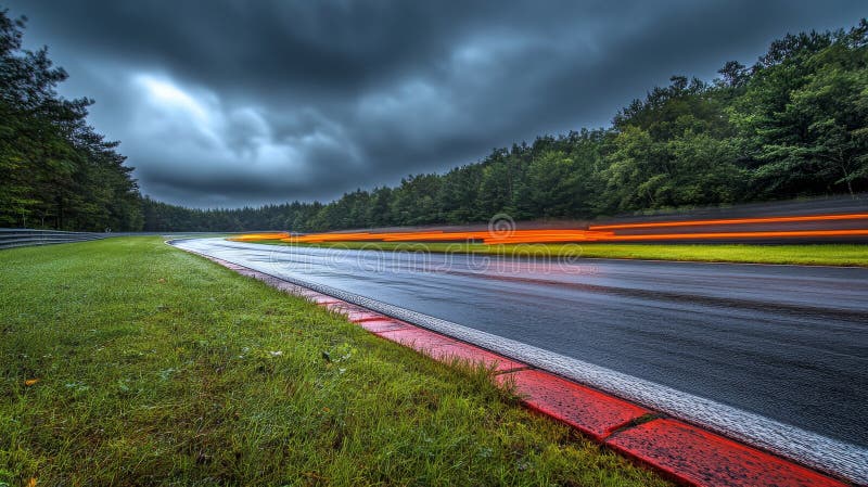 A Curve on the Race Track with a Forest in the Background and a Speed ...