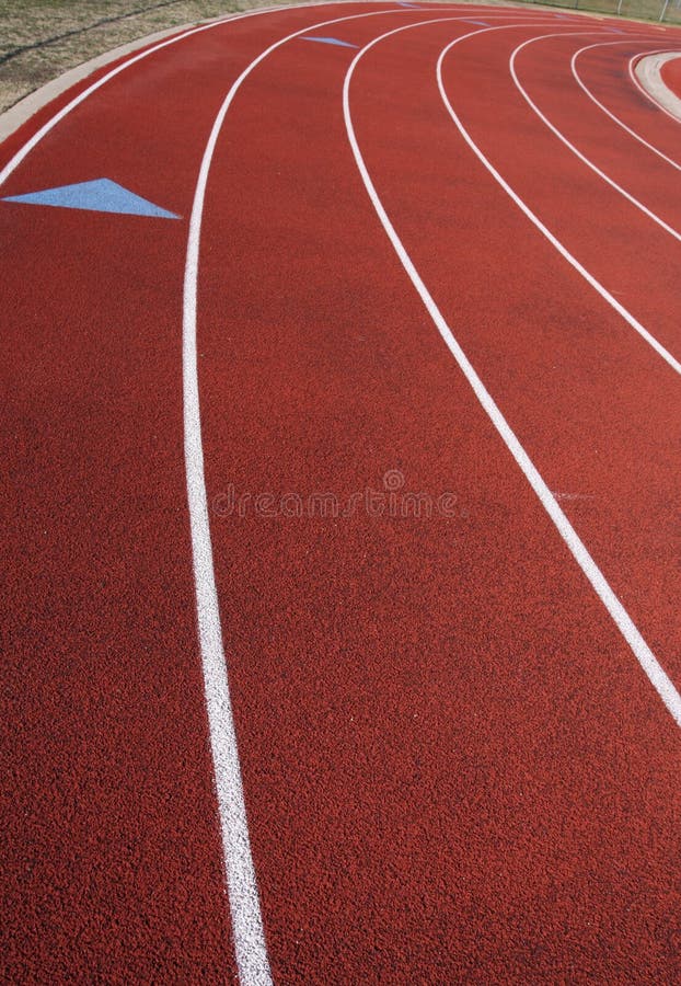 Curve of a Red Track with Edges of Grass Stock Image - Image of fitness ...
