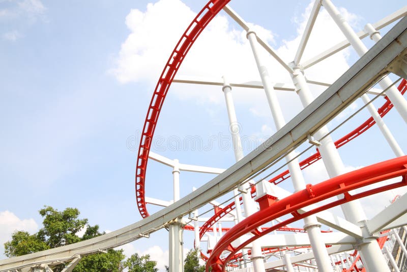 Curve of Red and White Roller Coaster Stock Image - Image of park ...