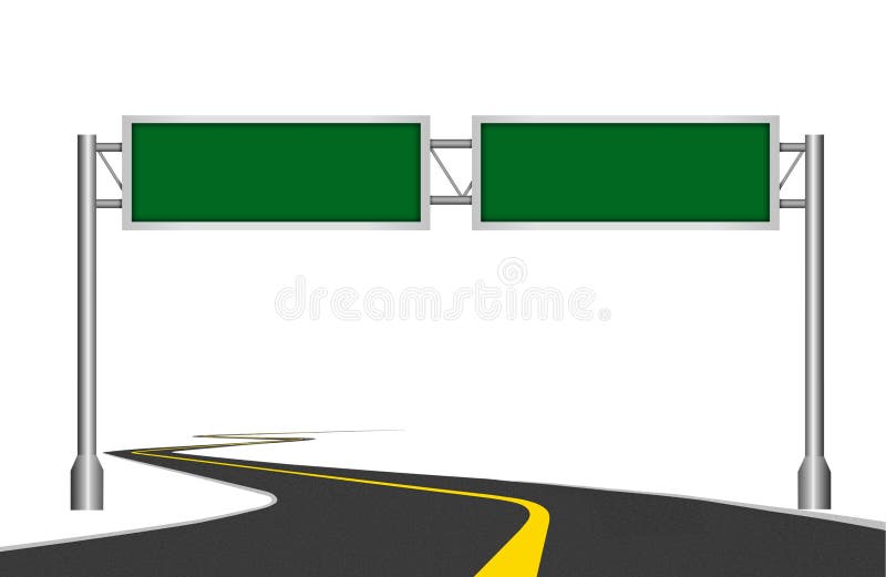 Curve Road with Freeway Sign Board Stock Illustration - Illustration of ...