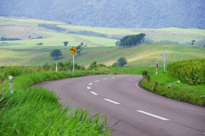 Curve of the Road on a Hill Stock Image - Image of curve, highland ...