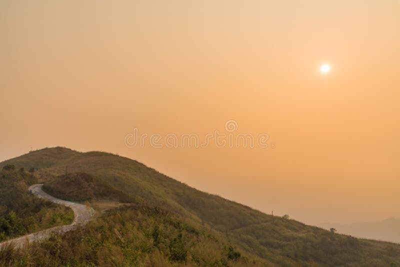 Curve Road Over the Hill at Sunset Stock Photo - Image of road, line ...