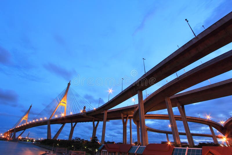 The Curve of Suspension Bridge Stock Image - Image of express, highway ...