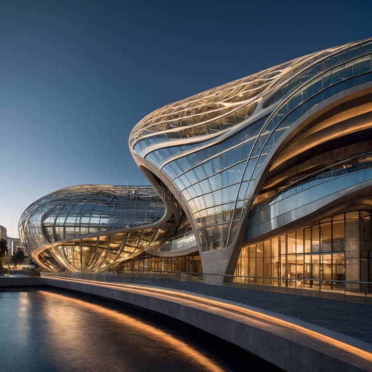 Curved Abstract Architecture with Flowing Lines and Transparent ...