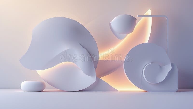 Curved Abstract Forms in Minimal Sculptural Display Stock Illustration ...