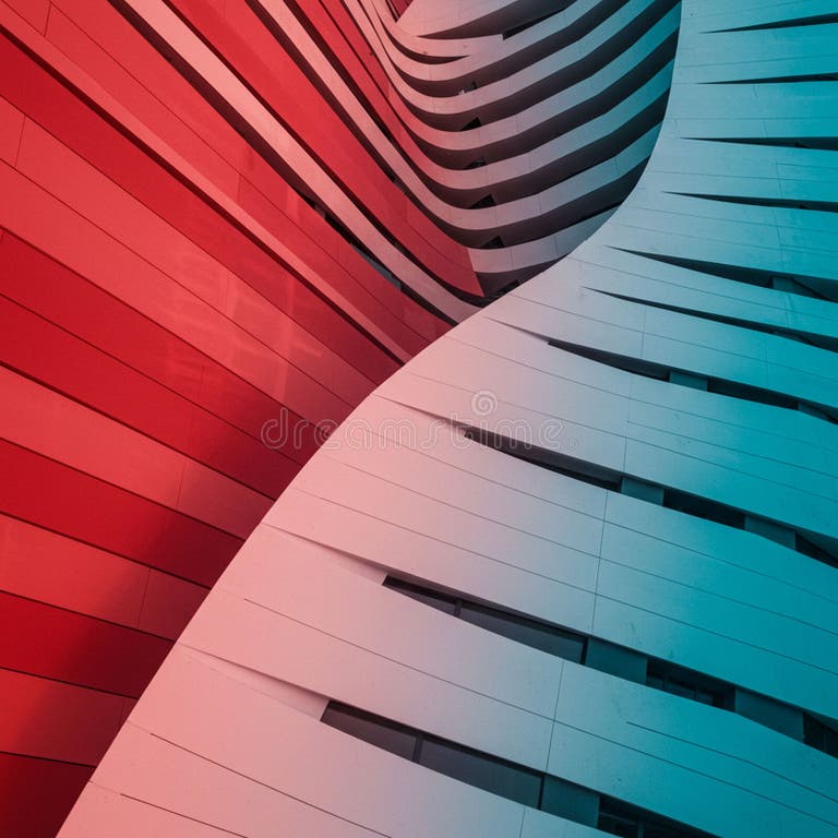 Curved Architectural Structure Featuring a Dynamic Pattern of Parallel Lines in Red and Stock ...