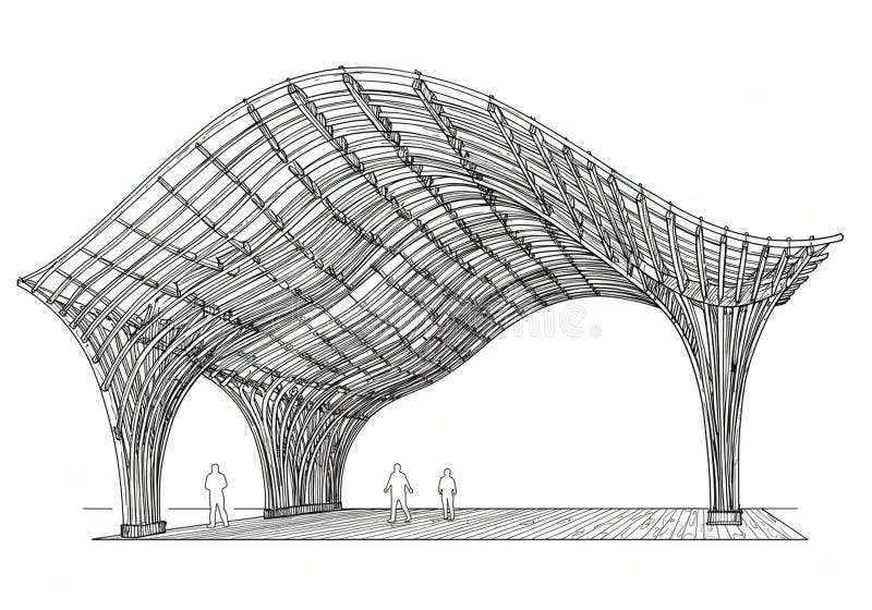 Curved Architectural Structure with an Open Design, Featuring a Lattice ...