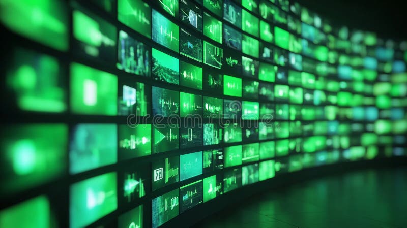 High-tech Display Wall Showcasing Vibrant Green Visuals in a Modern ...