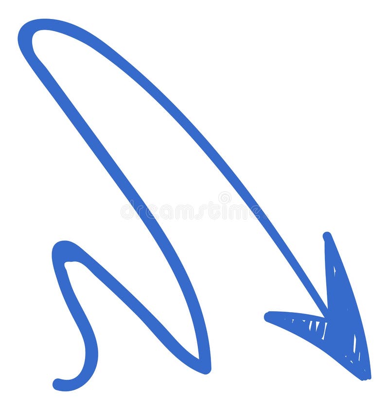 Curved Arrow. Hand Drawn Curled Blue Symbol Stock Vector - Illustration ...