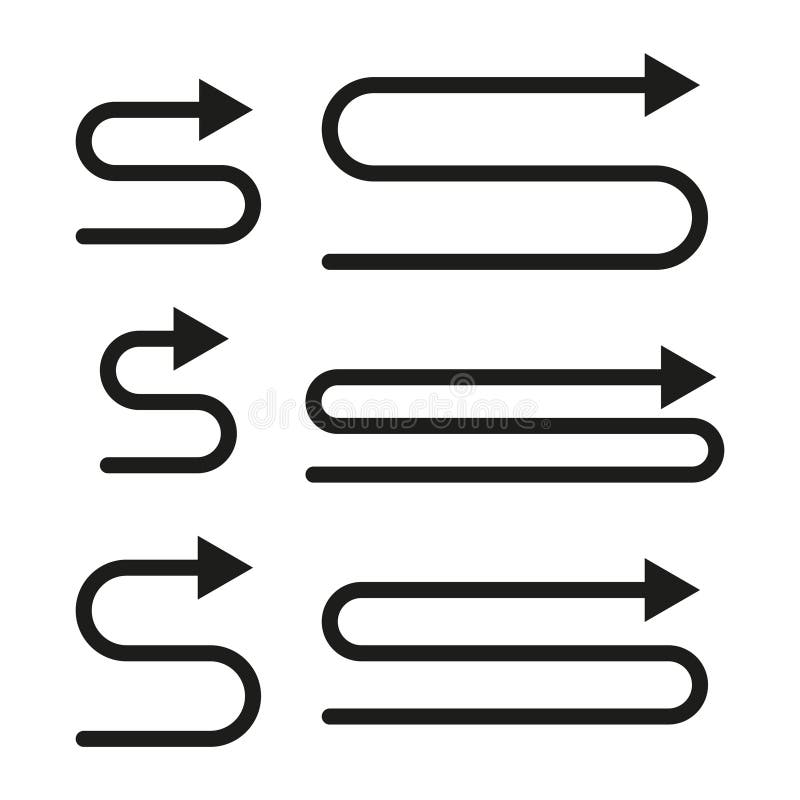 Curved Arrow Icons. Black and White. Vector Direction Symbols. Flow and ...