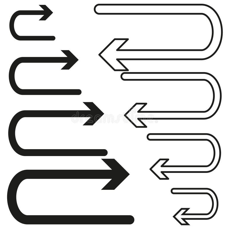 Curved Arrow Icons. Direction Symbols Set. Black and White. Vector ...