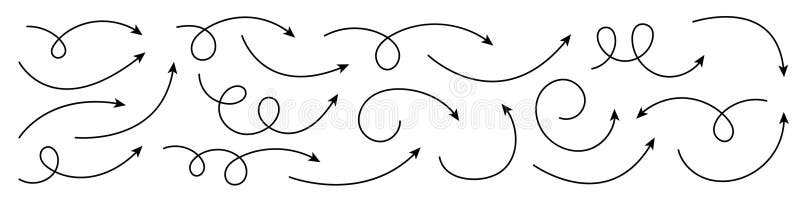 Curved Arrows. Set of Hand Drawn Arrows Stock Vector - Illustration of ...