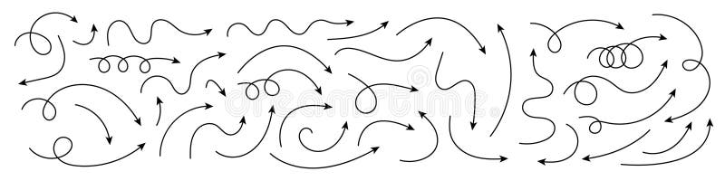 Curved Arrows. Set of Vector Hand Drawn Arrows. Collection of Pointers ...