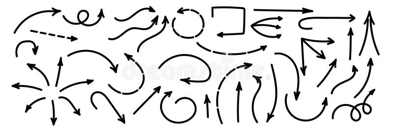 Set of Vector Hand Drawn Curved Arrows. Collection of Pointers Stock ...