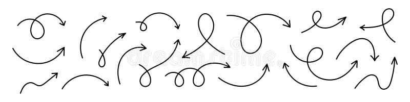 Curved Arrows. Set of Vector Hand Drawn Arrows. Collection of Pointers ...
