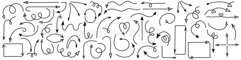 Curved Arrows. Set of Vector Hand Drawn Arrows. Collection of Pointers ...