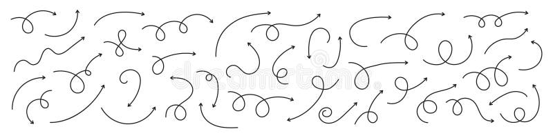 Curved Arrows. Set of Vector Hand Drawn Arrows. Collection of Pointers ...