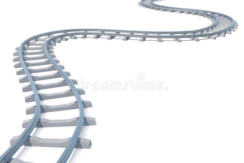 Curved, Bend Railroad Track Isolated on White Background. 3d ...