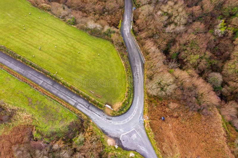 Curved Bending Road In The Forest. Aerial Image Of A Road. Forrest ...