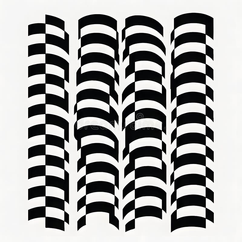 Curved Black Columns Optical Illusion Pattern on White Background Stock ...
