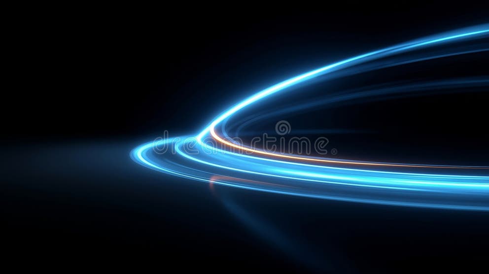 Curved Blue Light Path on Dark Background Stock Image - Image of energy ...