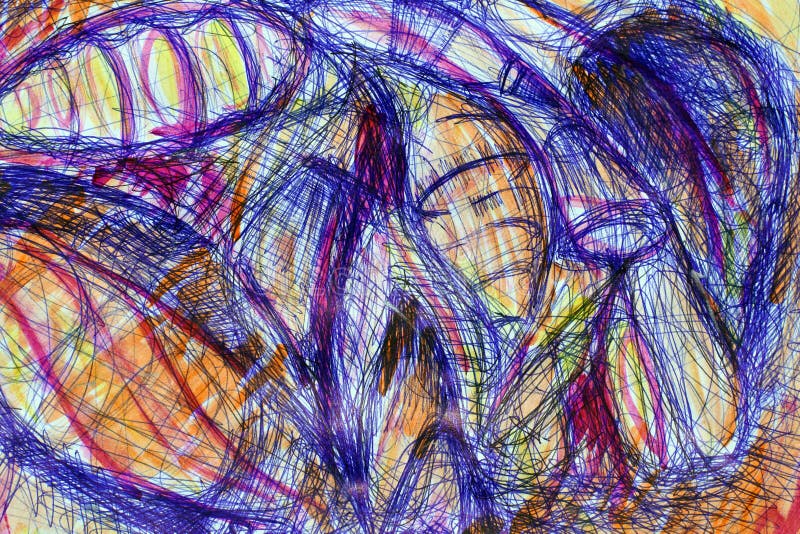 Curved Blue Lines on a Colored Background. Abstract Sketch Stock ...