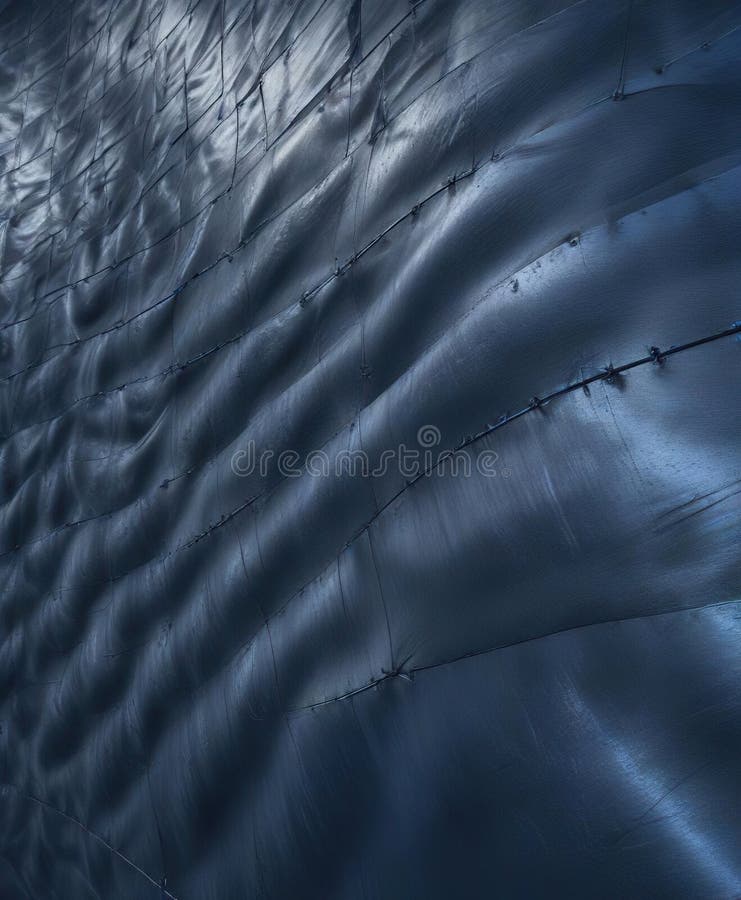 Curved Blue Metal Mesh Wall with Wavy Texture - Modern Design Element ...