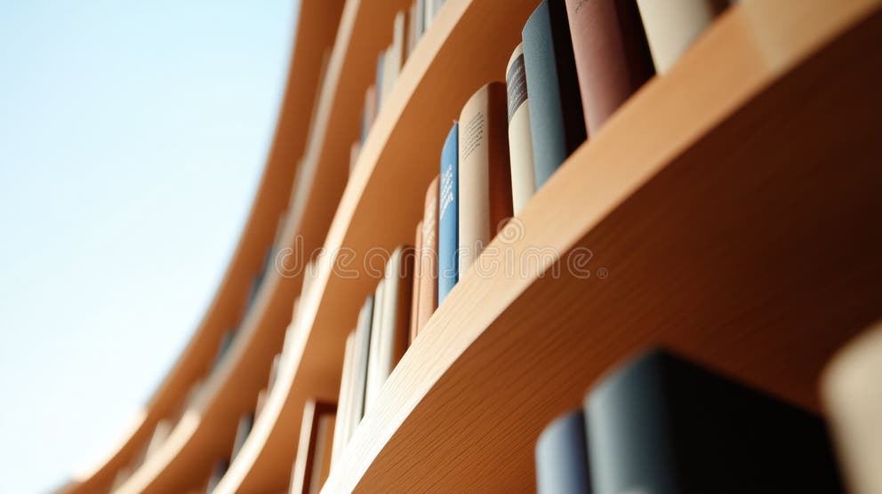 Curved Bookshelf with Ladder in Library Stock Image - Image of library ...