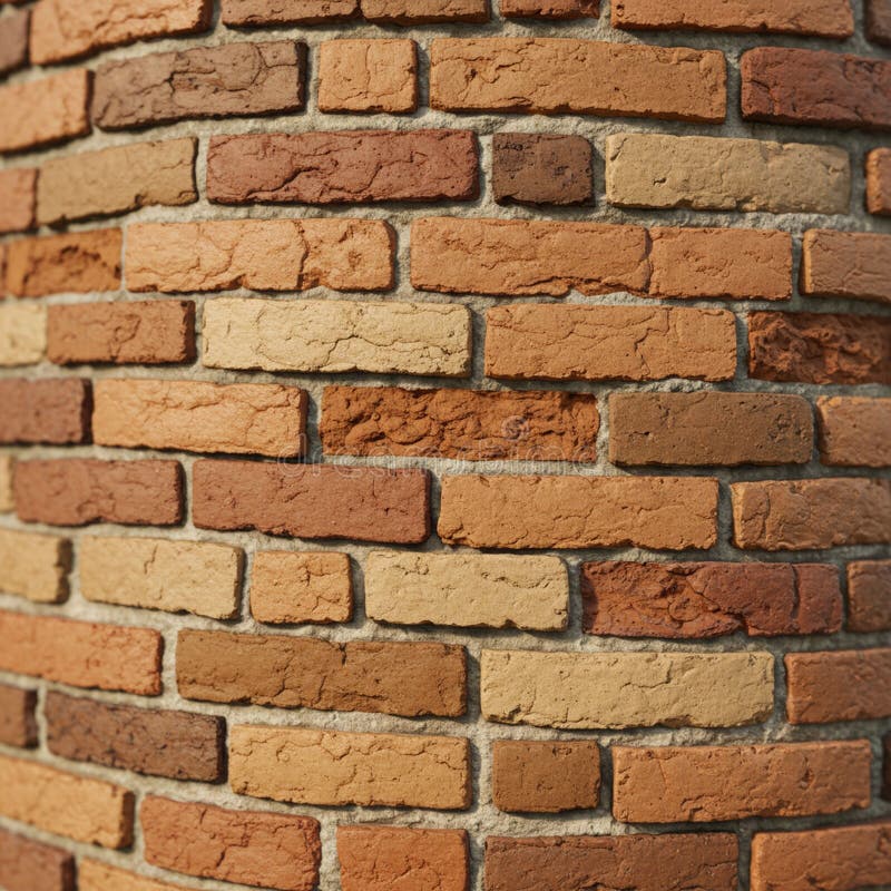 Curved Brick Wall with Red, Brown, and Beige Bricks, Creating a ...