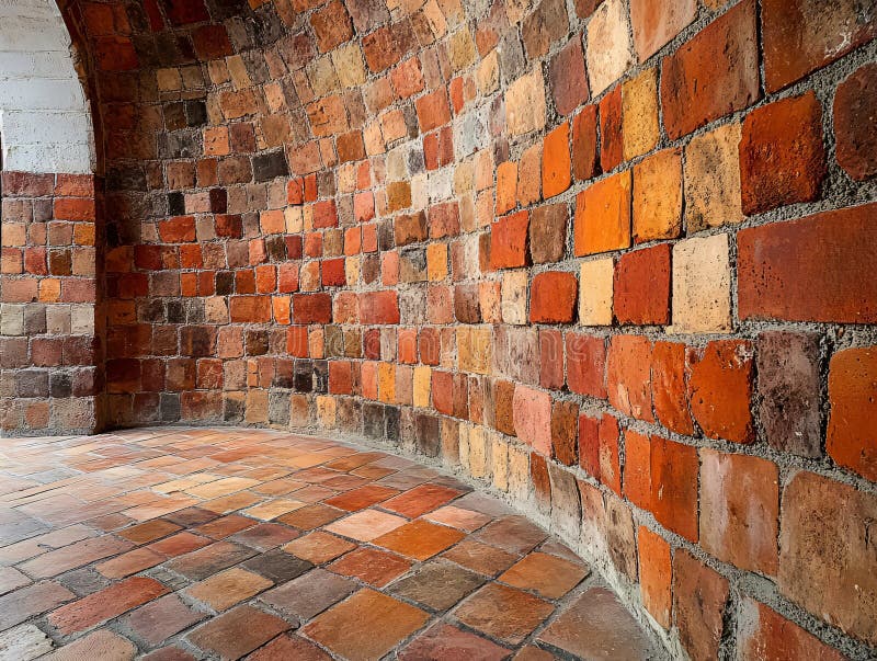 Curved Brick Wall and Tile Floor: Architectural High Quality Image ...