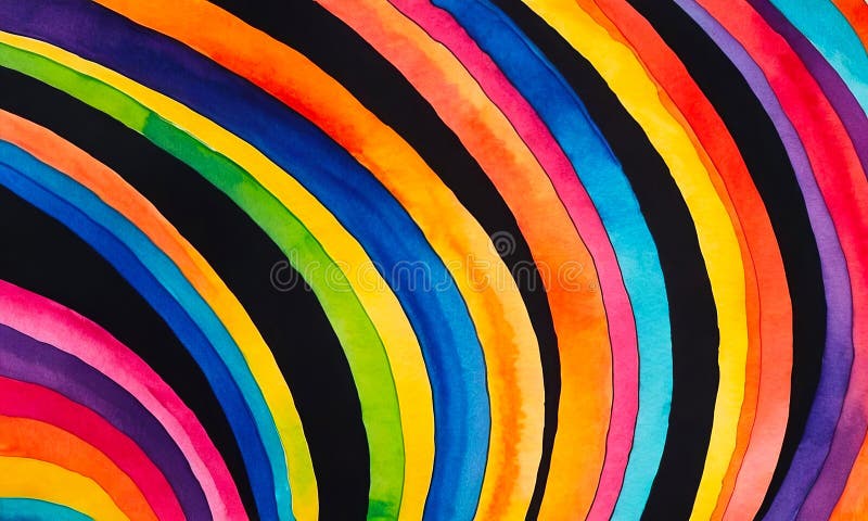 Curved Bright Multicolored Stripes on Black Background, Abstract ...