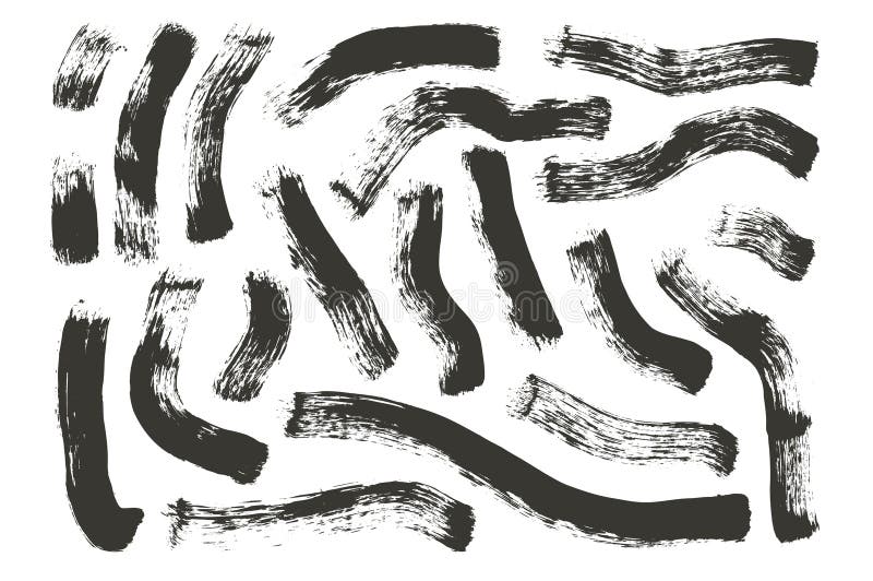 Curved Brush Stroke Lines. Hand Drawn Black Ink Vector Long Shapes ...