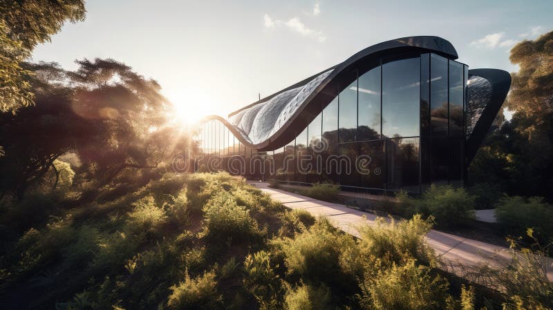 A Curved Building with Trees Surrounding it and a Path Leading To it ...